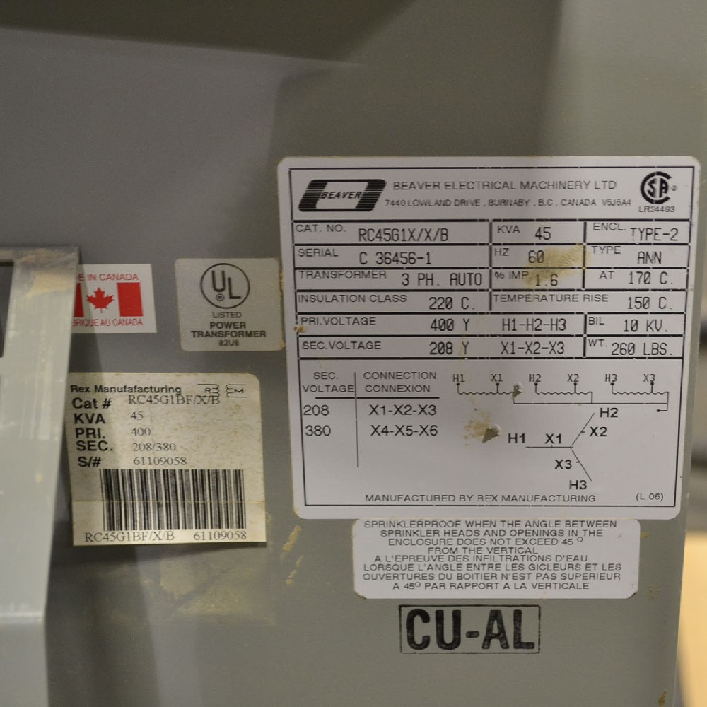 Used Beaver 45KVA 400V ANN Type Transformer – Coast Machinery Group