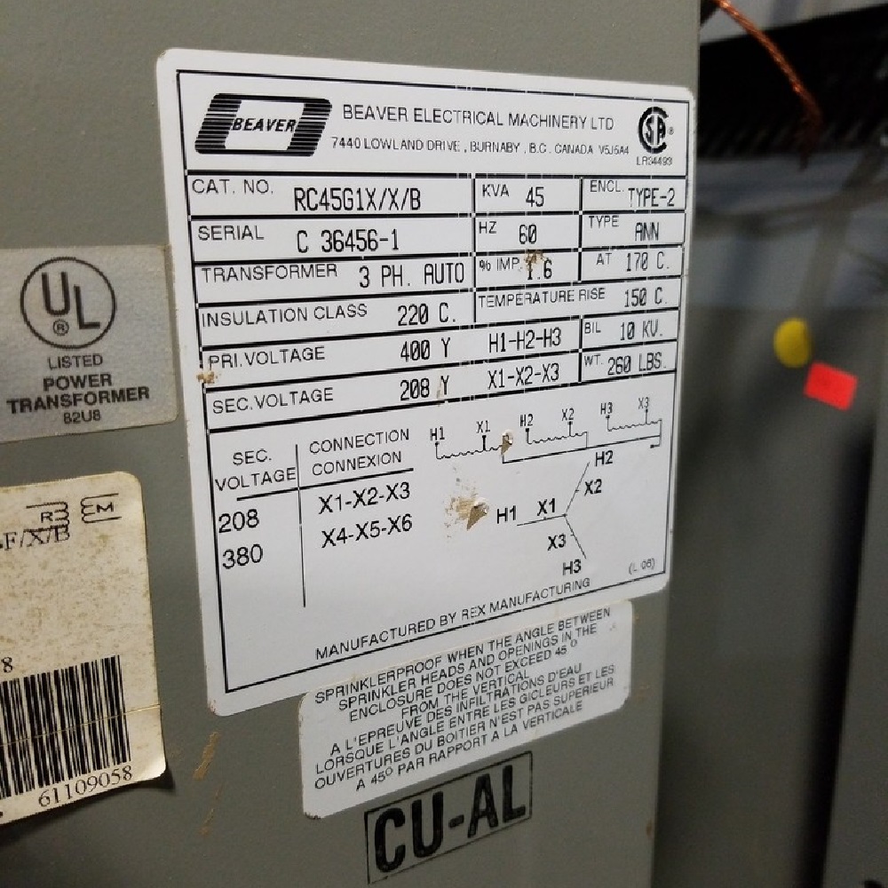 Used Beaver 45KVA 400V ANN Type Transformer – Coast Machinery Group