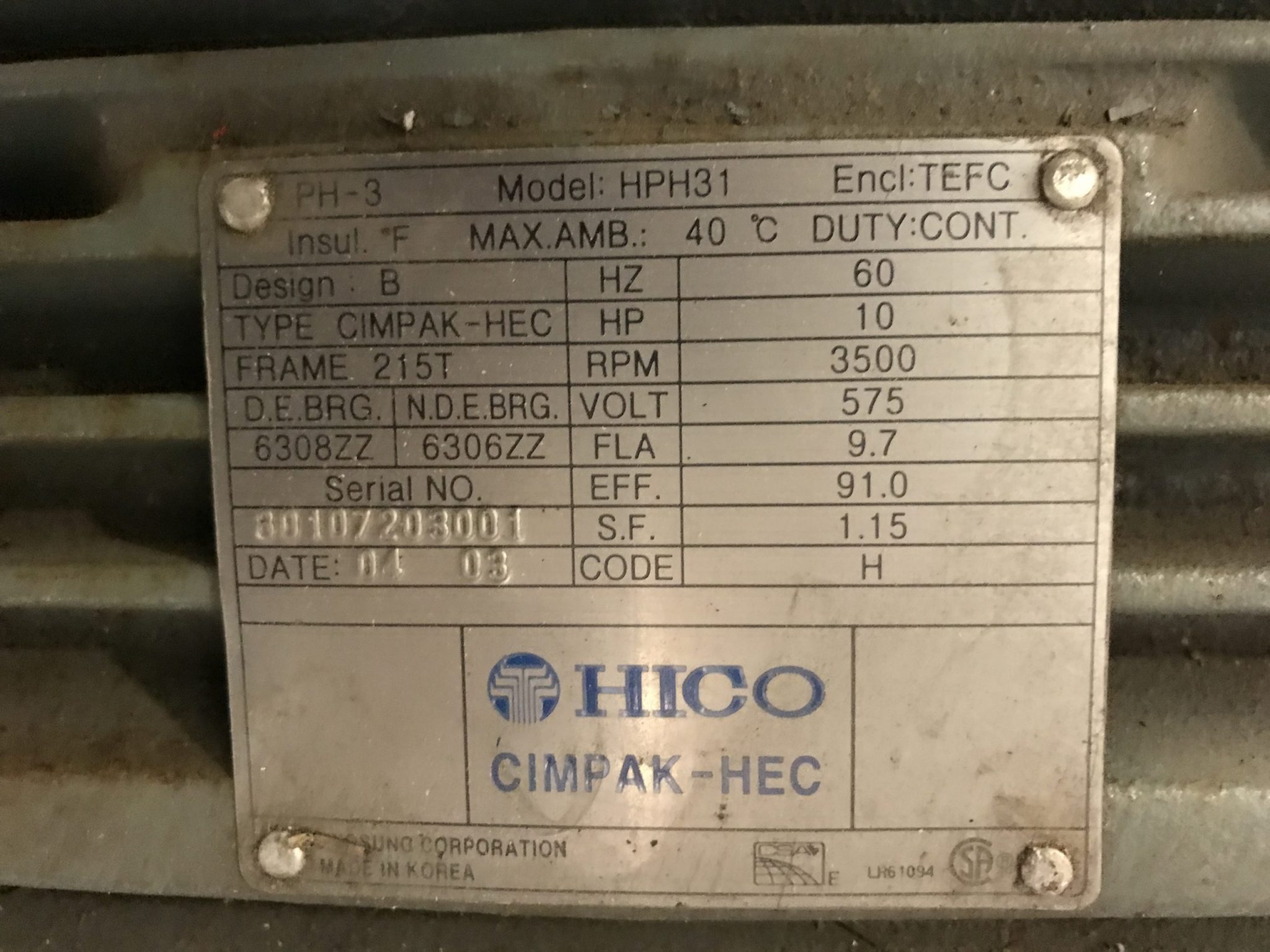 Used HICO 10 HP Motor – Coast Machinery Group