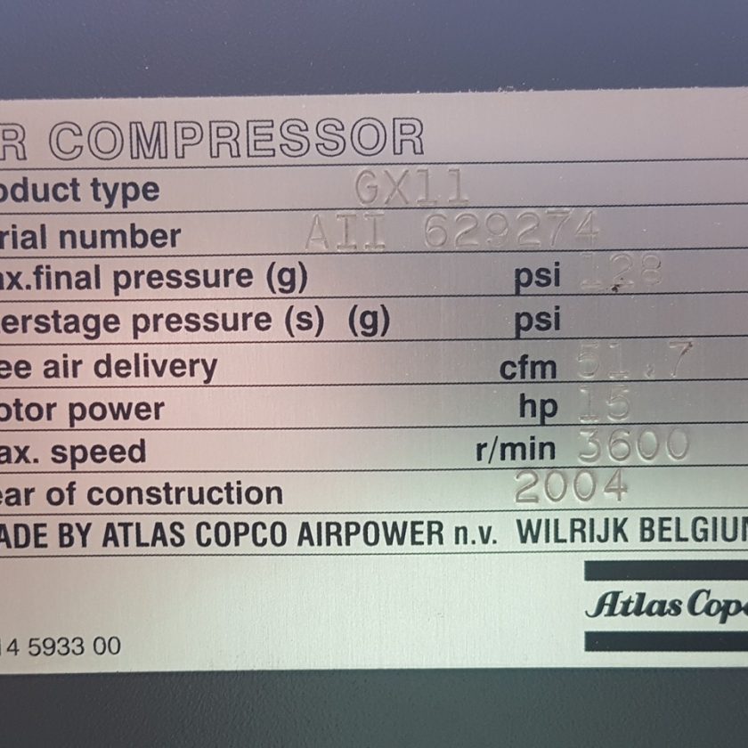Used Atlas Copco GX11 Compressor – Coast Machinery Group