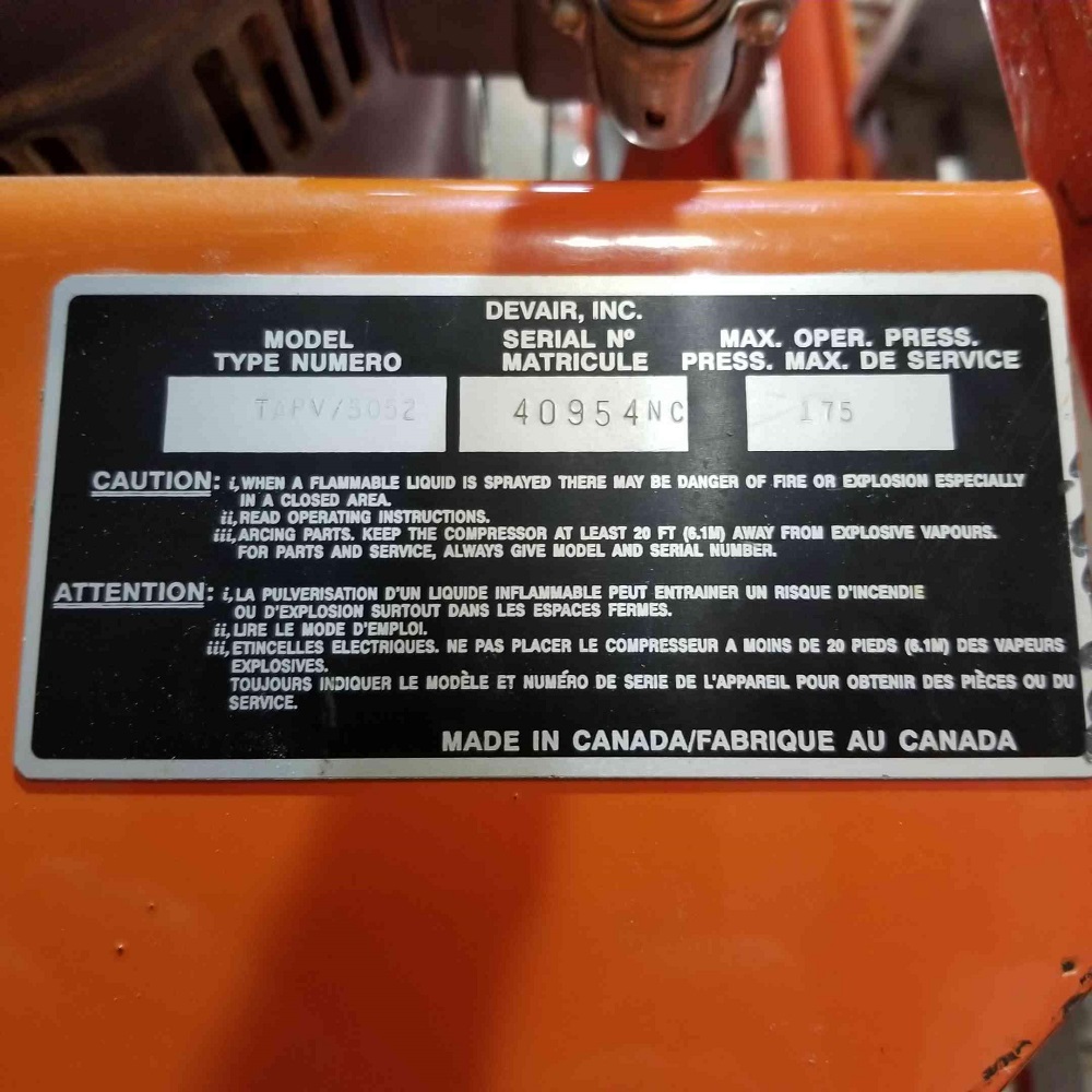 Used Devair 5HP Compressor – Coast Machinery Group