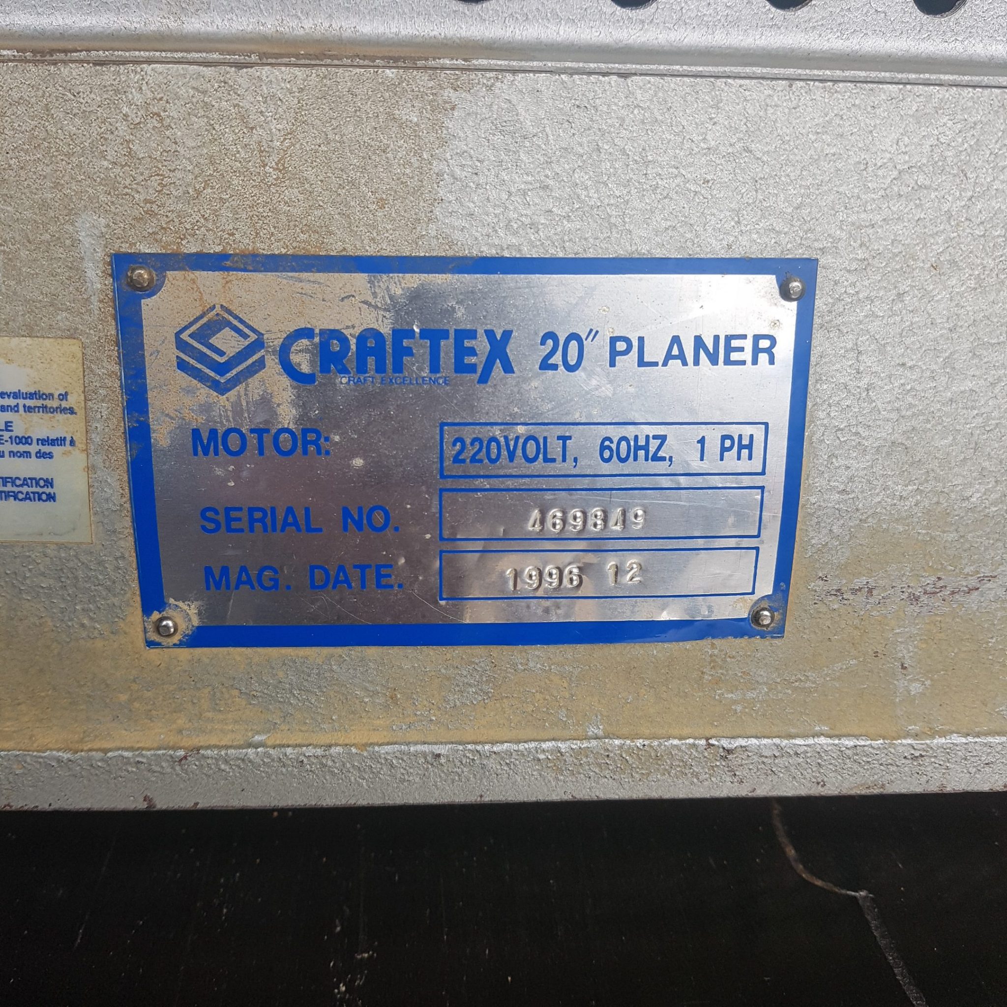 Used Craftex 20 Inch Planer – Coast Machinery Group