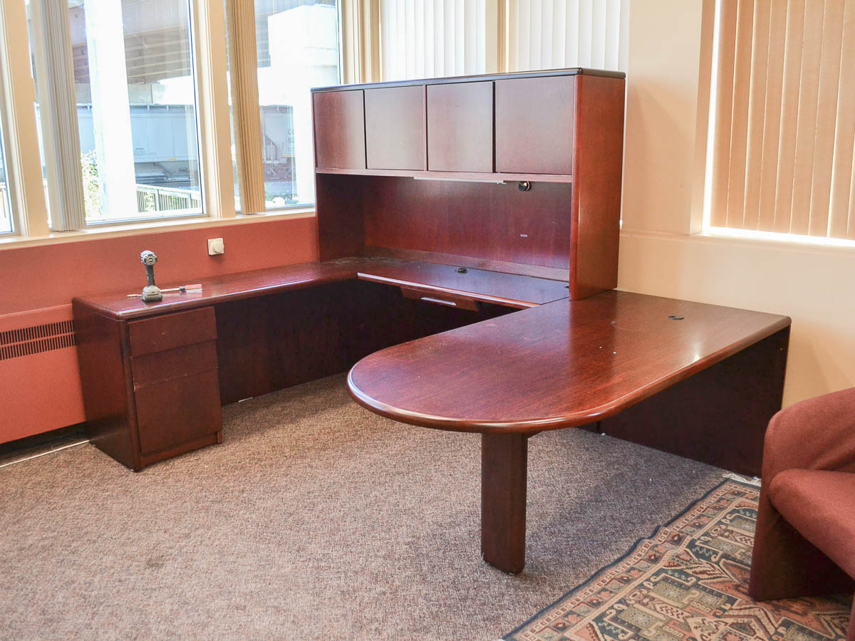 Used Burgundy D-Shape Executive Desk – Coast Machinery Group
