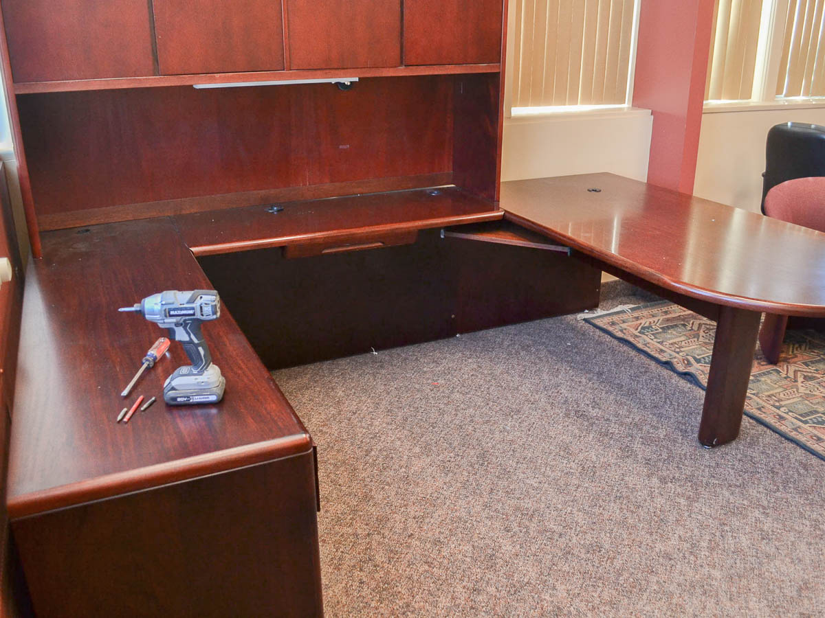 Used Burgundy D-Shape Executive Desk – Coast Machinery Group