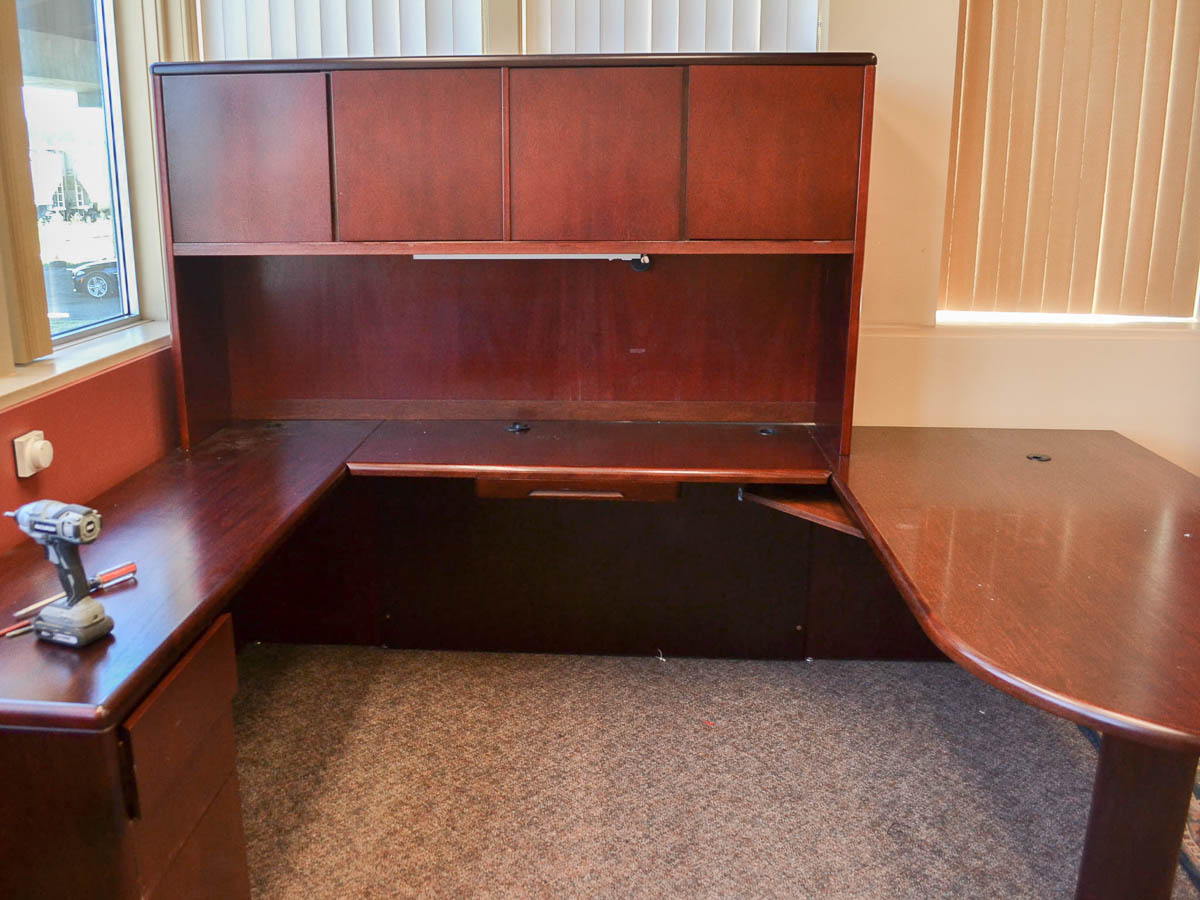 Used Burgundy D-Shape Executive Desk – Coast Machinery Group