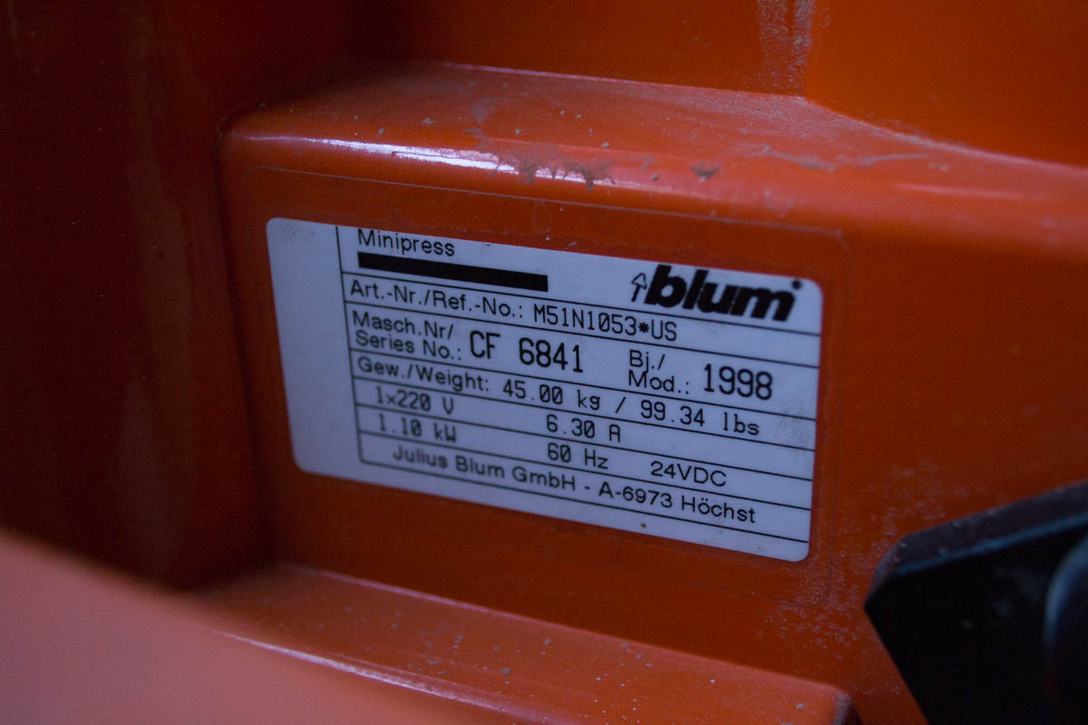 Used Blum Minipress M51N1053 Hinge Drill – Coast Machinery Group