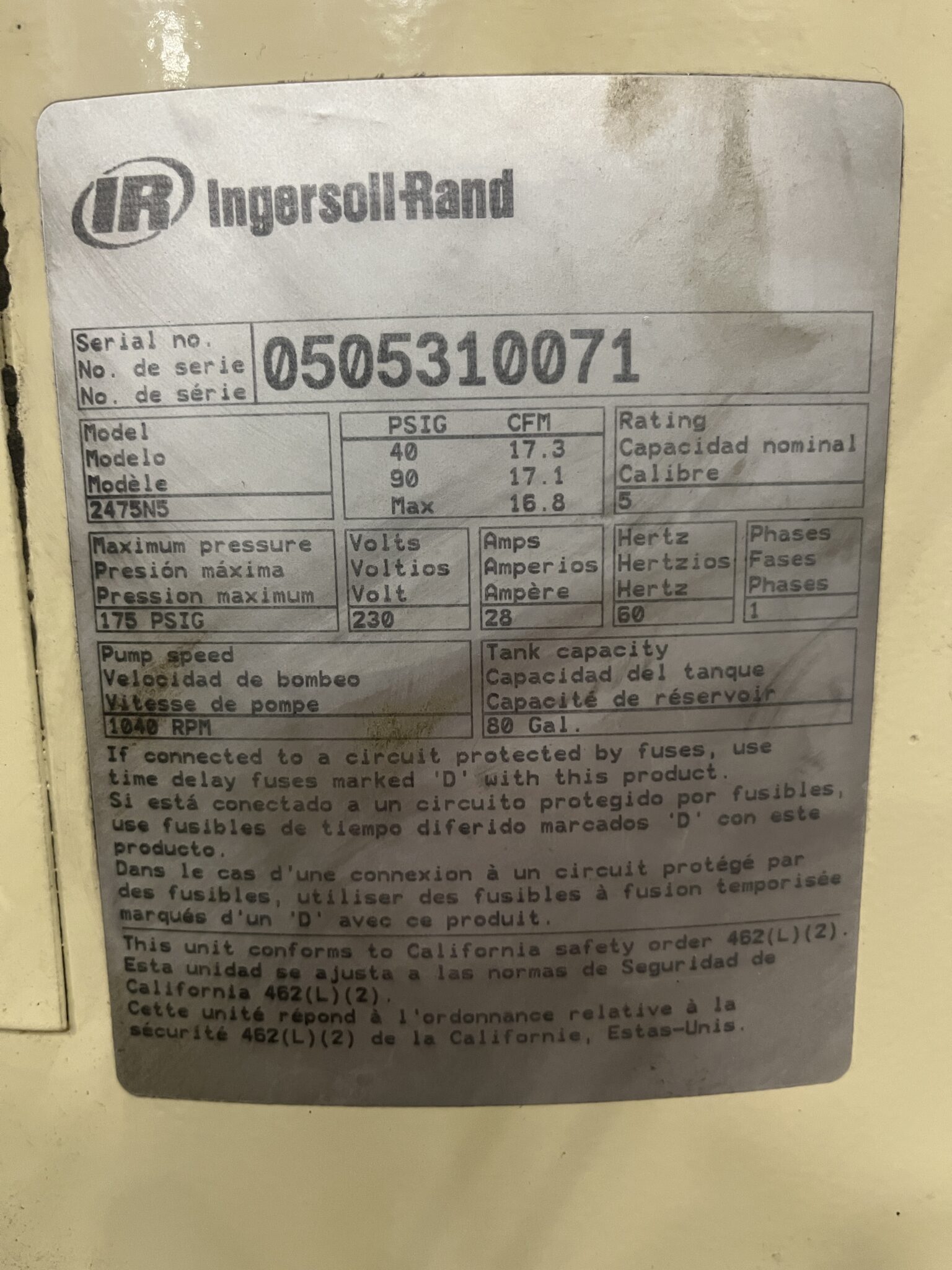 Used Ingersol Rand 5 HP Piston Compressor – Coast Machinery Group