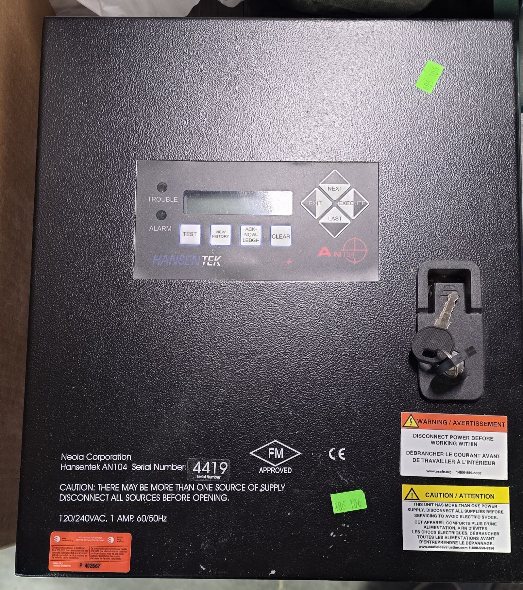 Used Hansentek AN104 Spark Detection and extiguishing system control ...